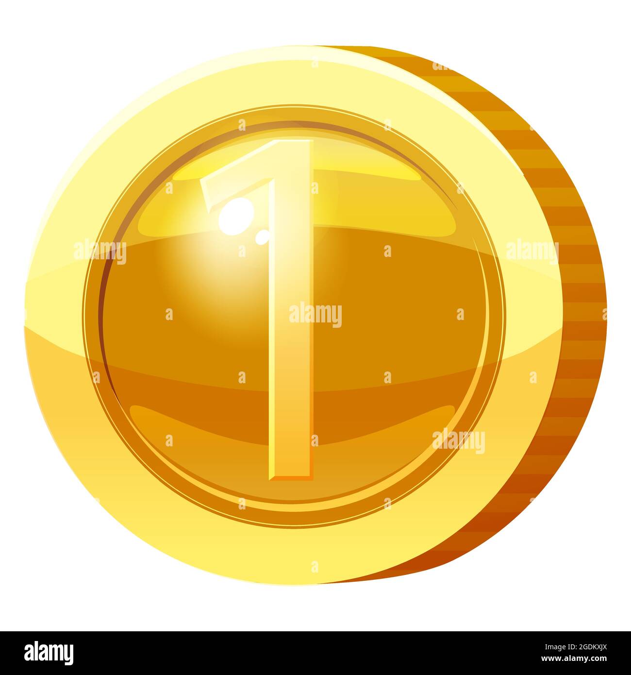 Gold Medal Coin Number 1 symbol. Golden token for games, user interface ...