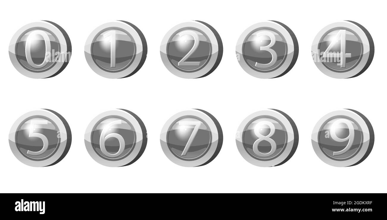 Set Silver Medal Coins Numbers from 0 to 9 symbols. Silver tokens for ...