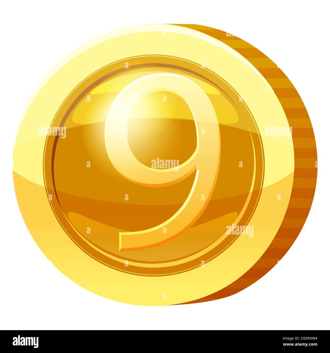 Gold Medal Coin Number 9 symbol. Golden token for games, user interface ...