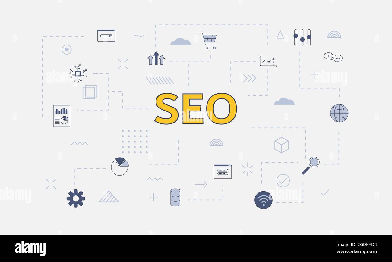 seo concept with icon set with big word or text on center vector ...