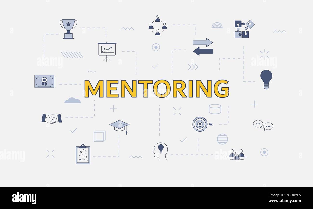 mentoring concept concept with icon set with big word or text on center ...