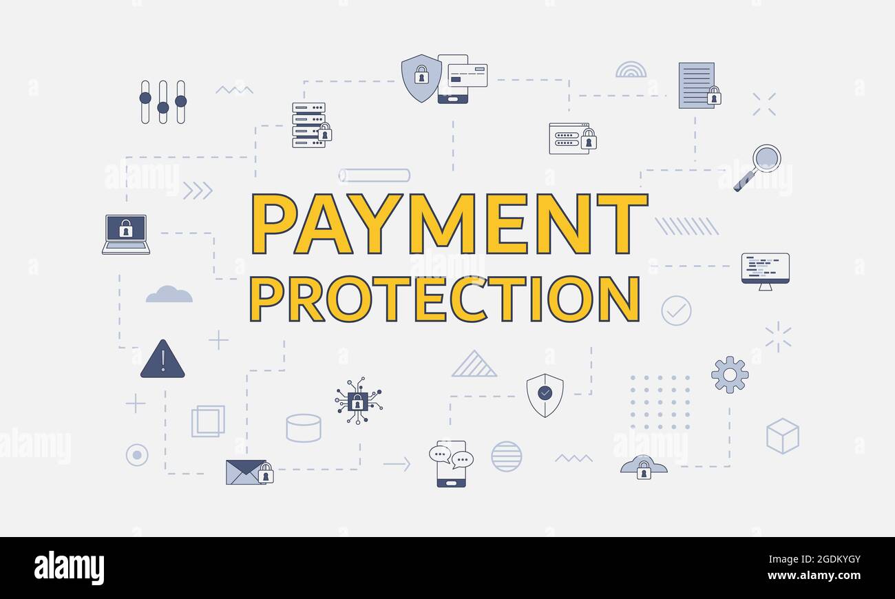 payment protection concept with icon set with big word or text on ...