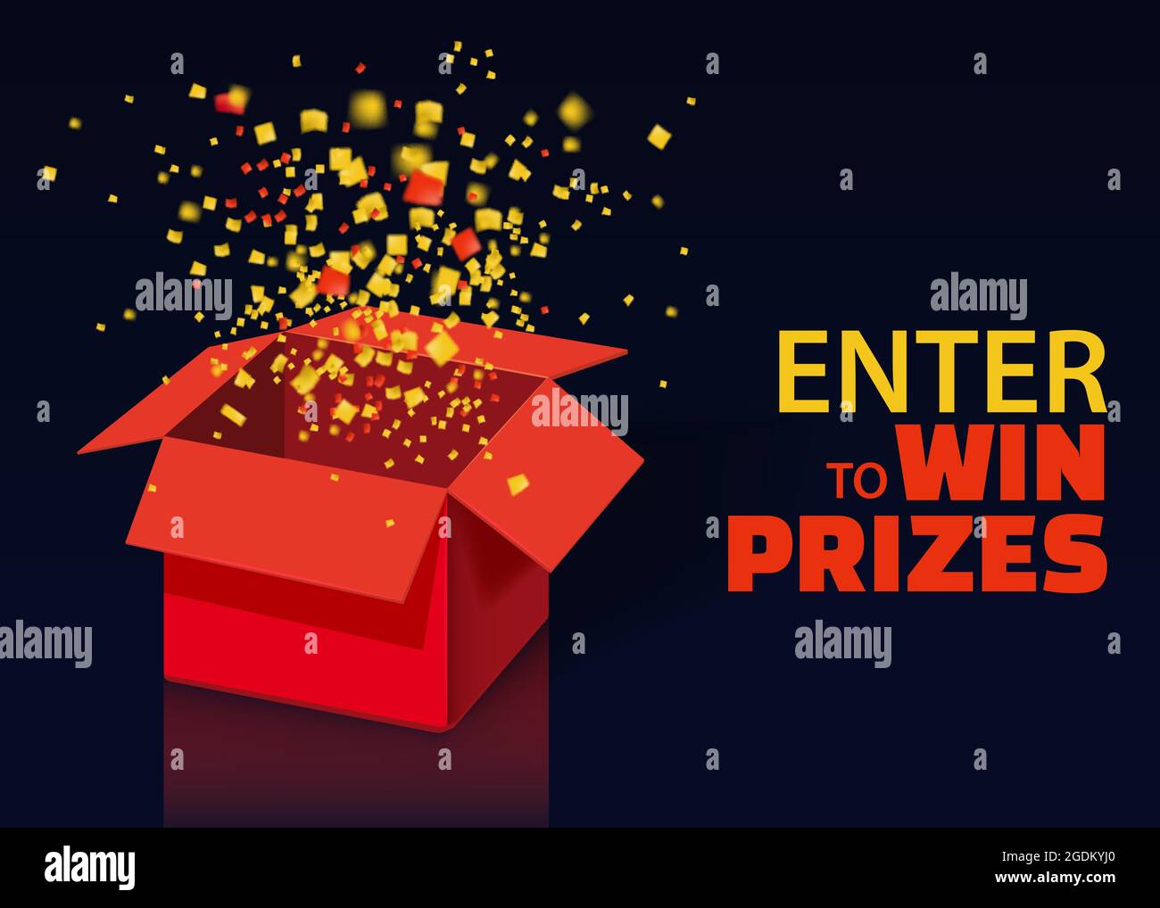 Open Red T Box And Confetti With Colorful Particles Enter To Win Prizes Lottery Drawing