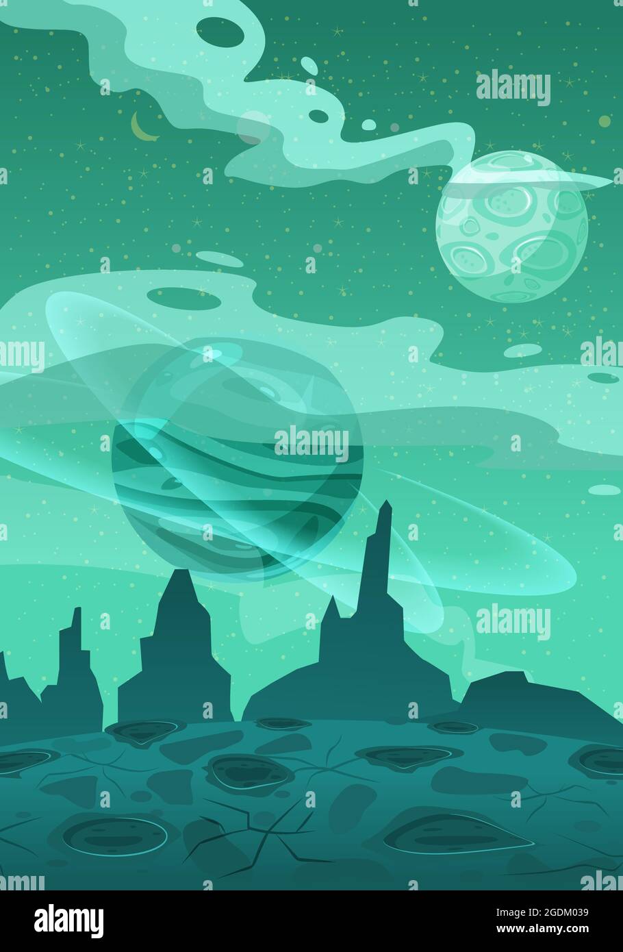 Fantasy concept space cartoon game background. Fantastic sci-fi alien ...