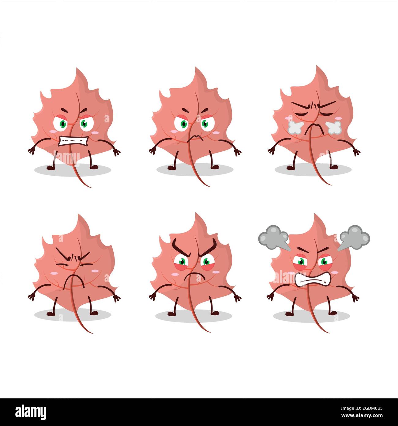 Pink maple cartoon character with various angry expressions. Vector ...
