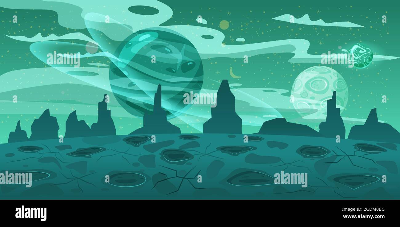 Fantasy space cartoon game concept background. Funny sci-fi alien ...