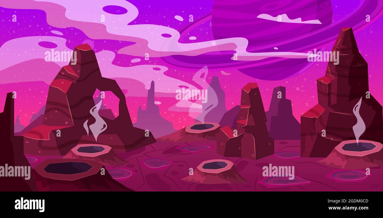 Fantasy concept space cartoon game background. Fantastic sci-fi alien ...