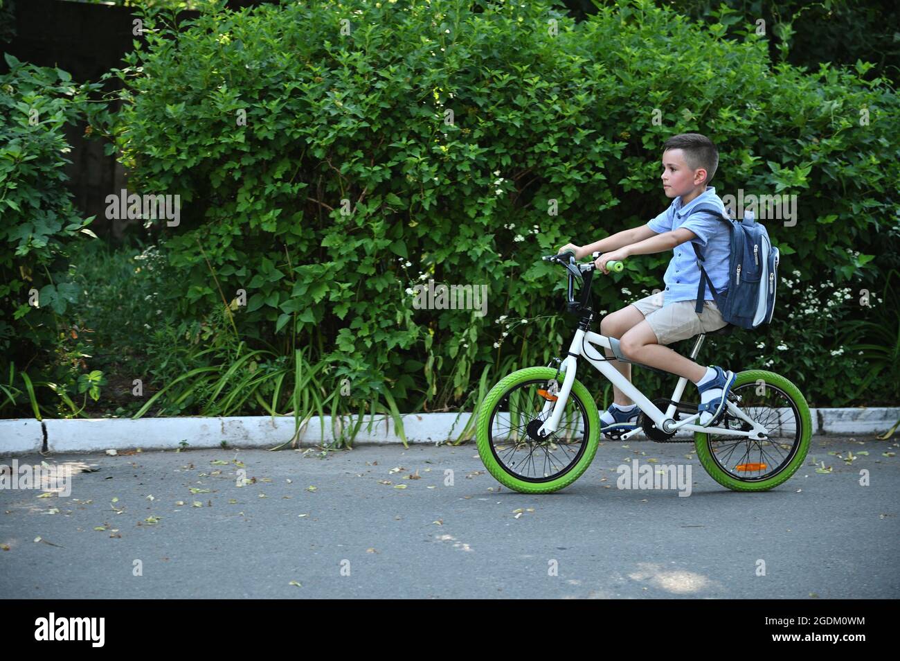 Boy riding bicycle on pavement hi-res stock photography and images - Alamy