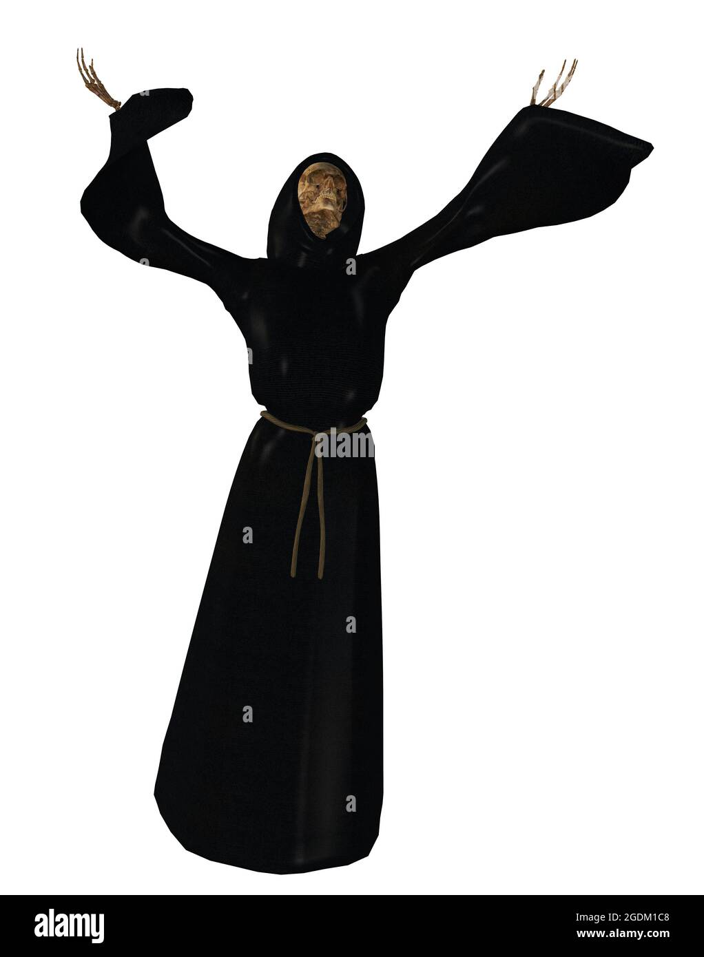 Digitally rendered skeleton in black hooded robe, dark reaper, 3d ...