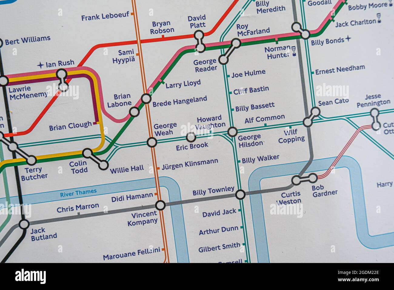 London Underground football themed map with the names of players and ...