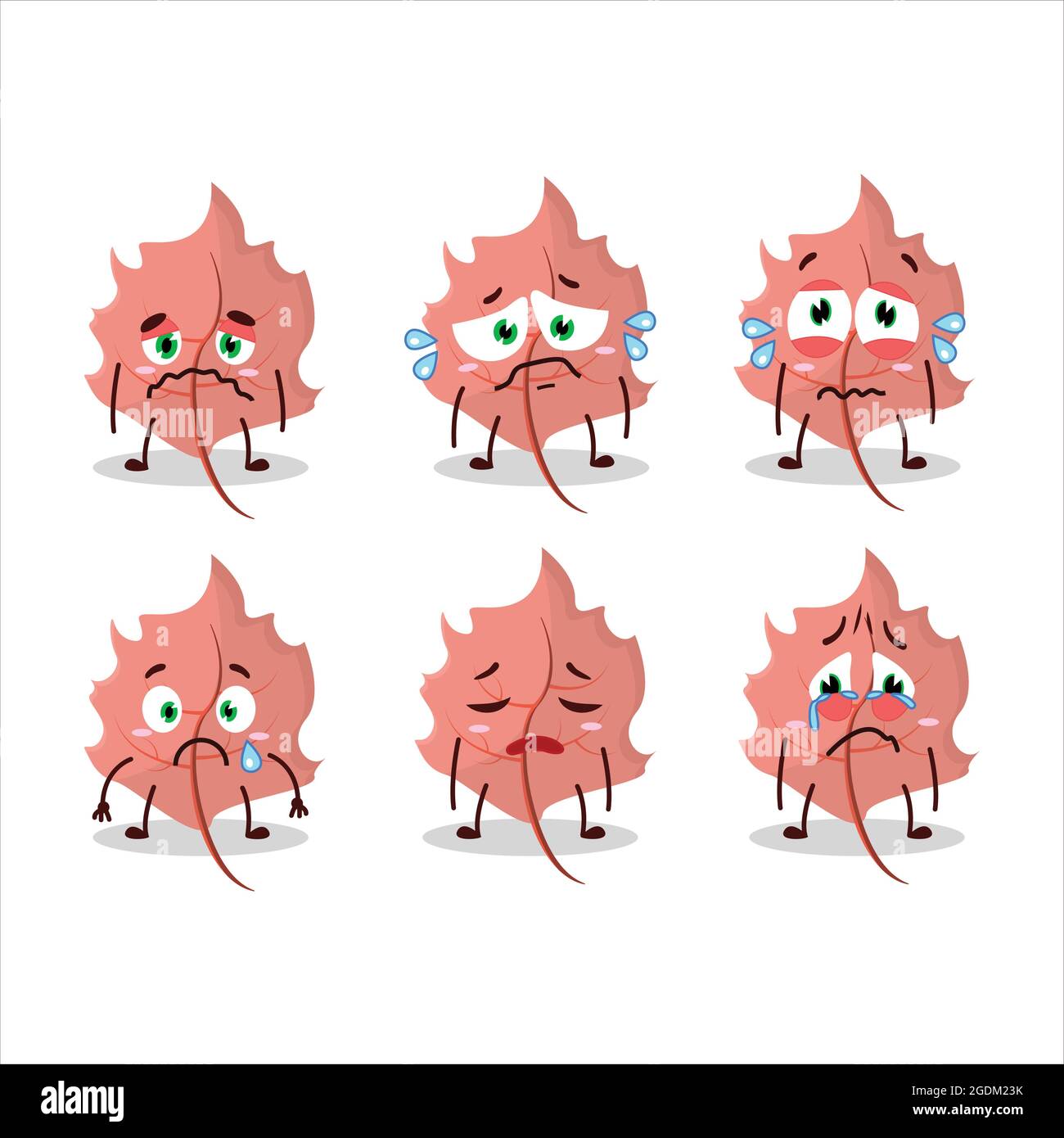 Pink maple cartoon character with sad expression. Vector illustration ...