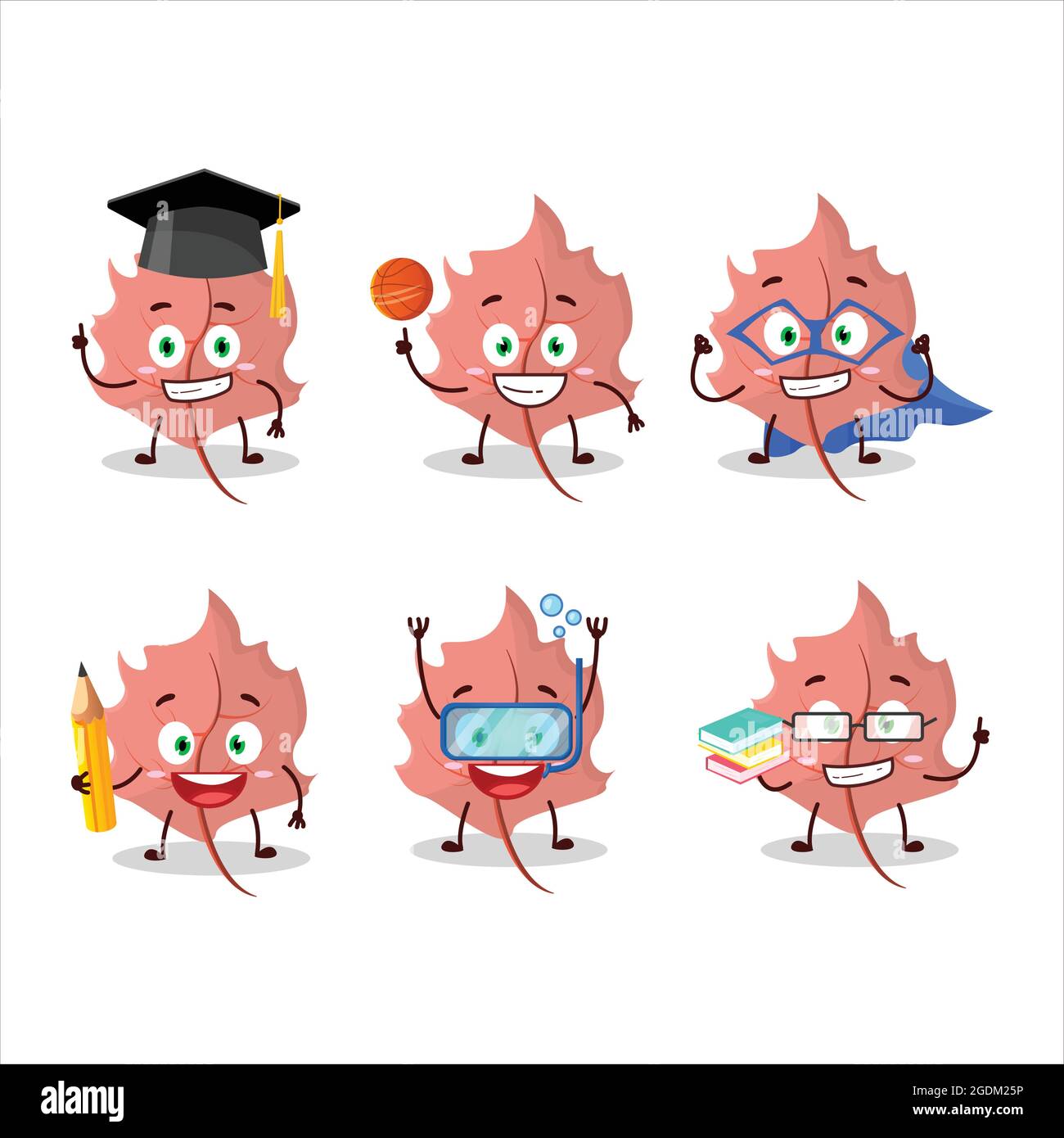 School student of pink maple cartoon character with various expressions ...