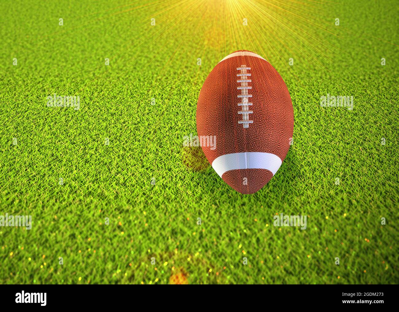 Digitally rendered rugby ball on the green grass background Stock Photo ...