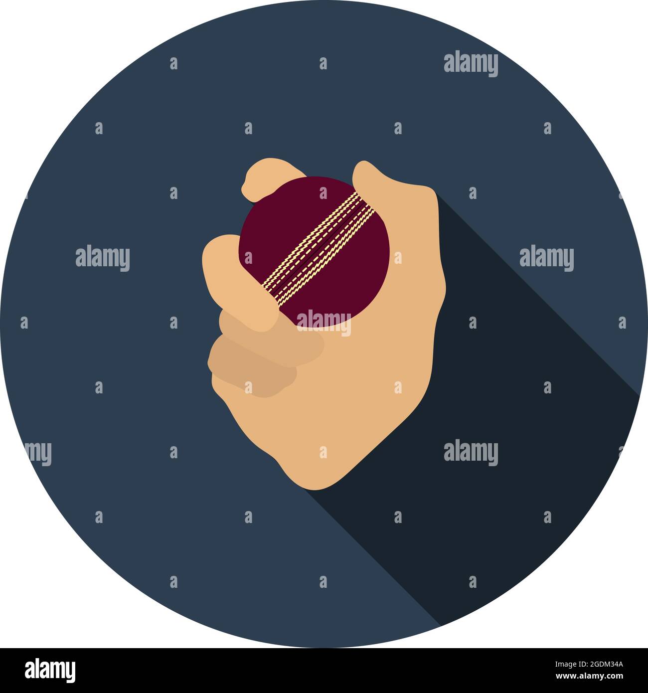 Hand Holding Cricket Ball Icon Flat Circle Stencil Design With Long