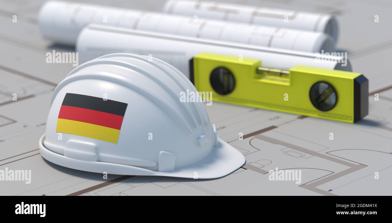 Construction industry in Germany. German flag Architect engineer ...