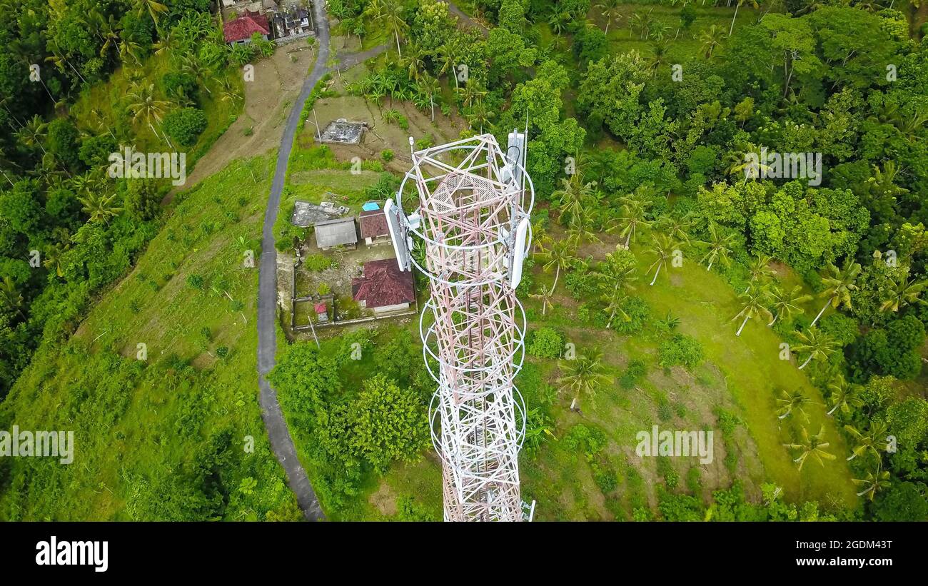 Telecommunication tower 5G. Telecom tower 5G antennas and satellite transmits the signals of ...