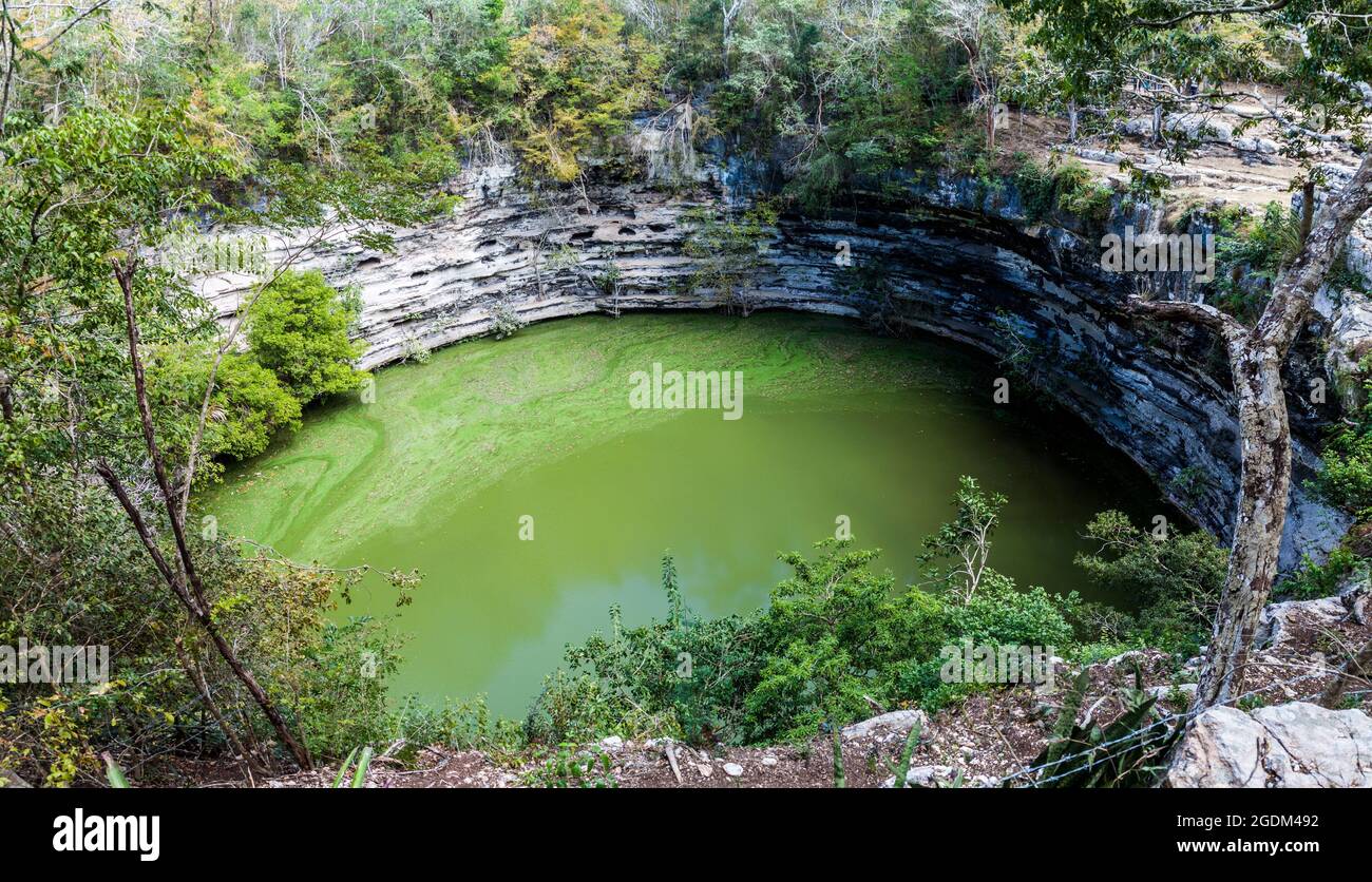 Sacred cenote at the archeological site Chichen Itza, Mexico Stock ...