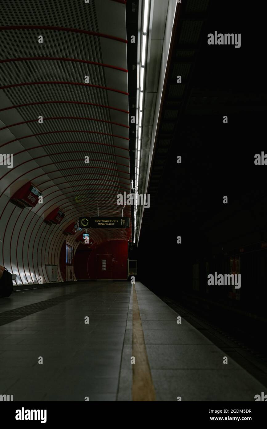 Urban scenery of the empty metro station at night Stock Photo - Alamy
