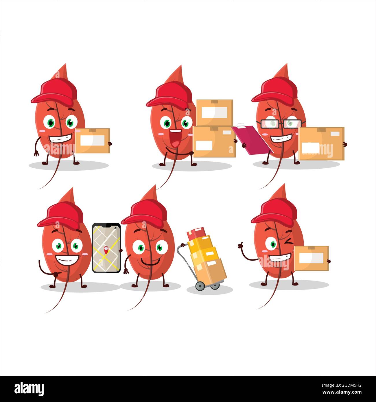 Cartoon character design of dried leaves working as a courier. Vector ...