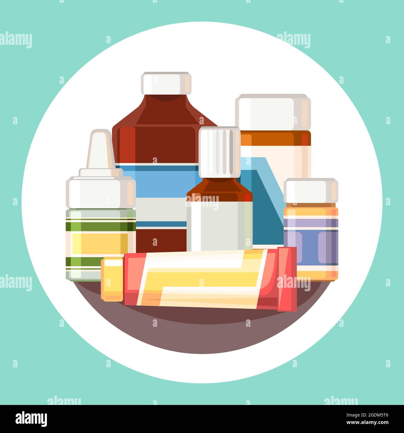 Medicines. Still life with bottles, Ointment, capsules. Medicinal drugs ...