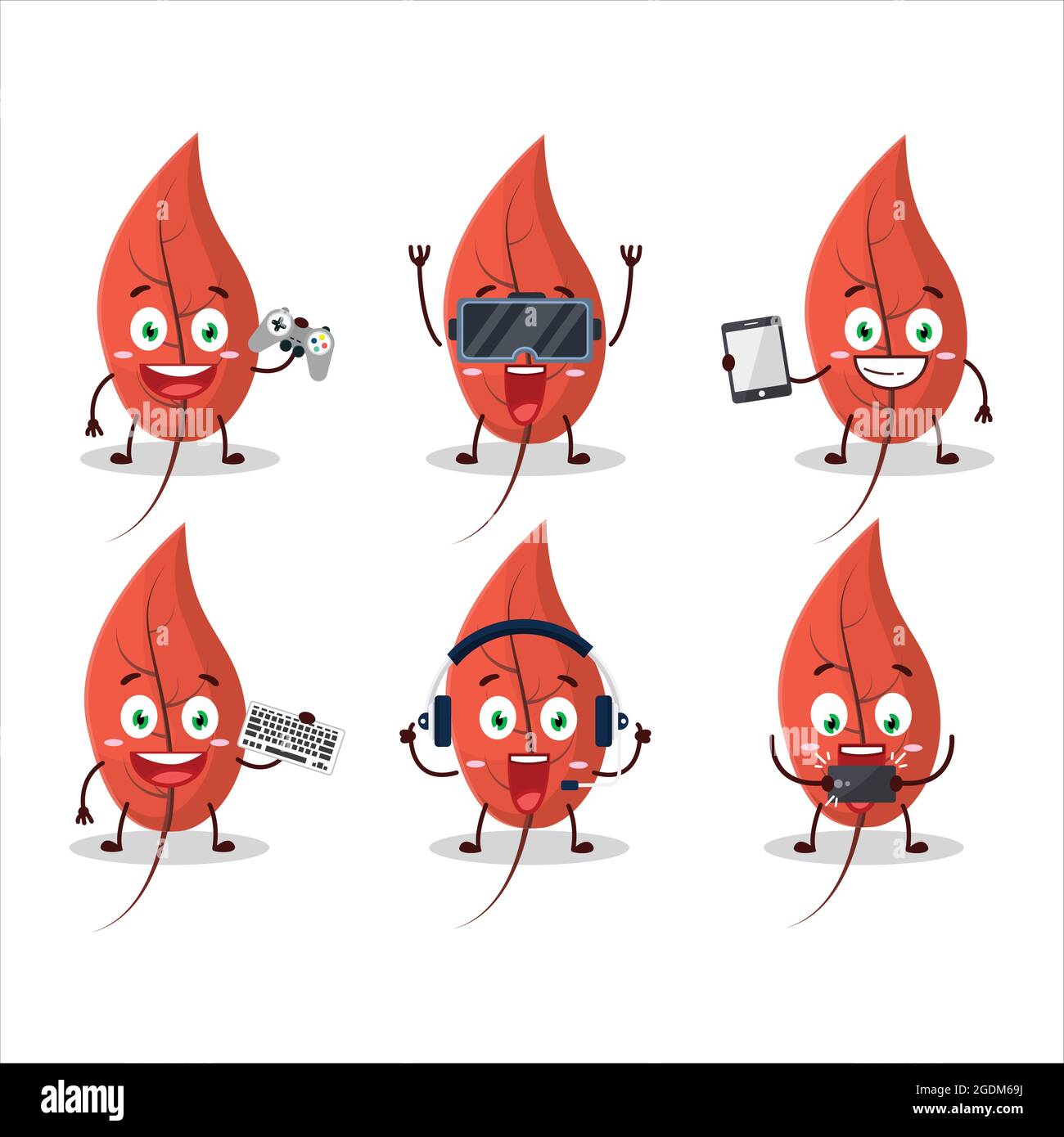 Dried leaves cartoon character are playing games with various cute ...