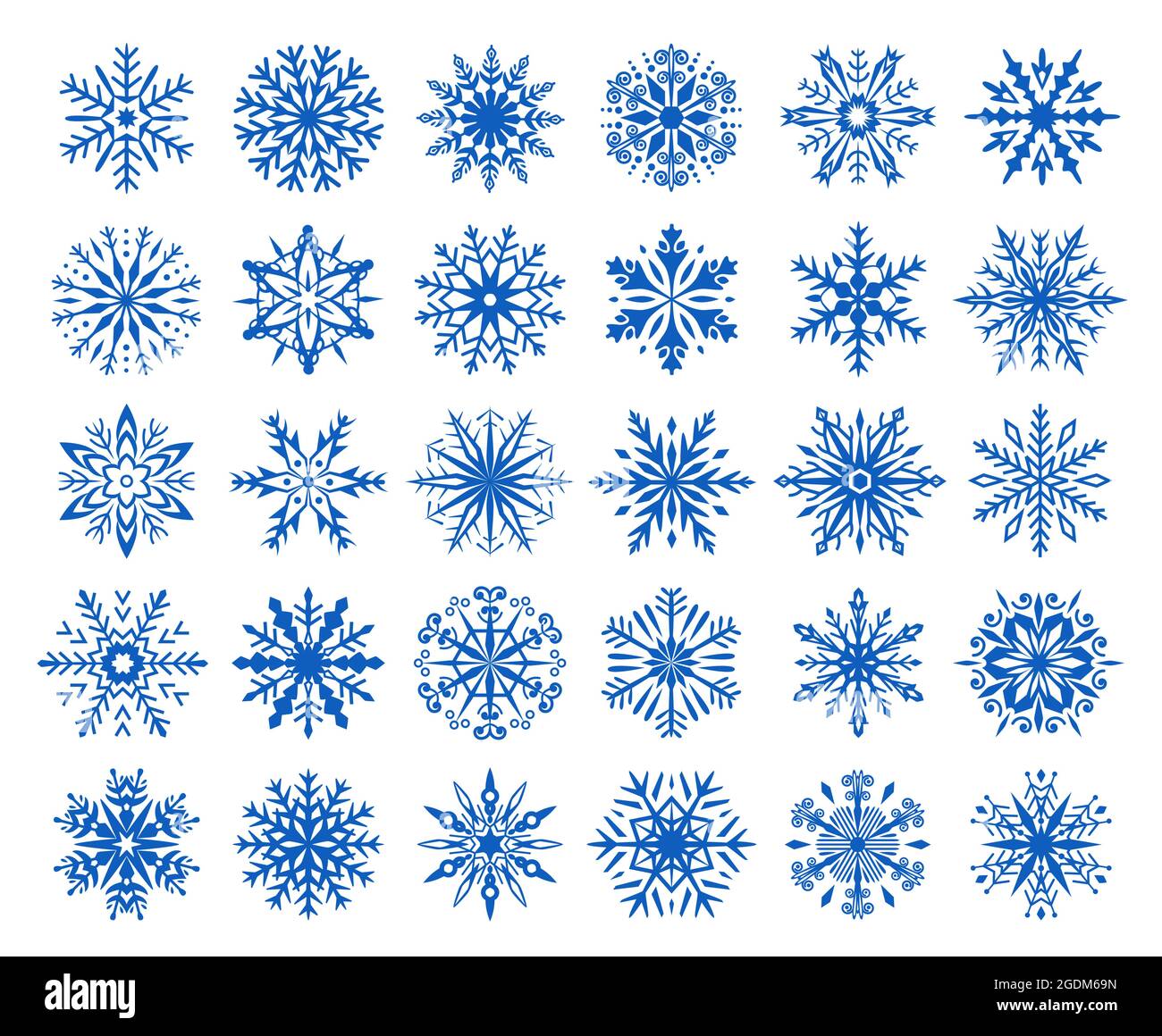 Winter snowflakes icons, ice flakes, snow crystals ornaments. Christmas ...