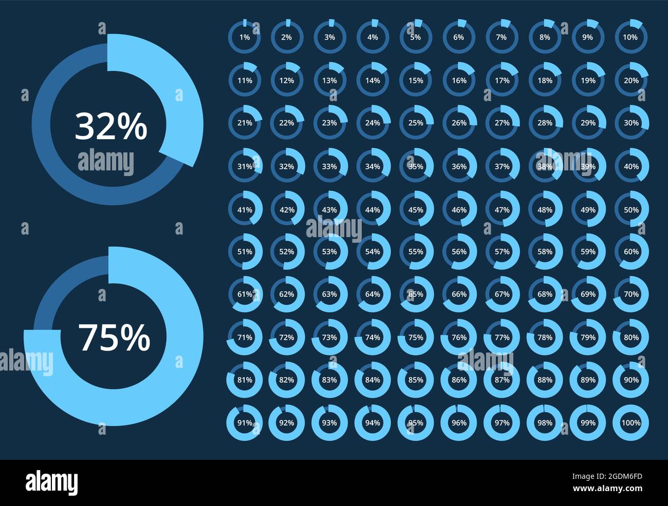 Percentage chart pie, circle progress bar with percents. Data loading ...