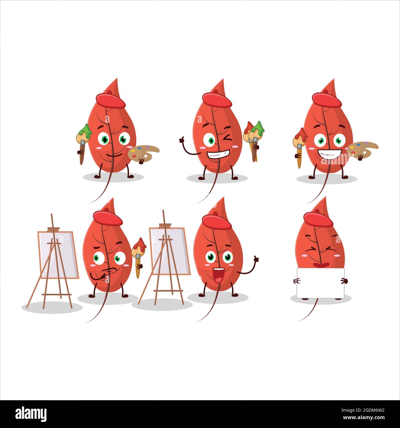 Artistic Artist of dried leaves cartoon character painting with a brush ...