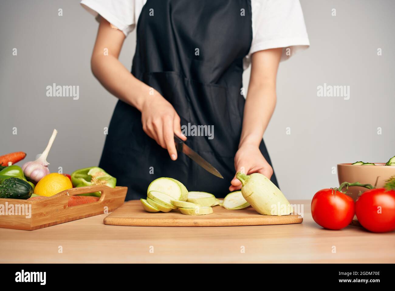 cutting vegetables in the kitchen cooking healthy eating close-up Stock ...