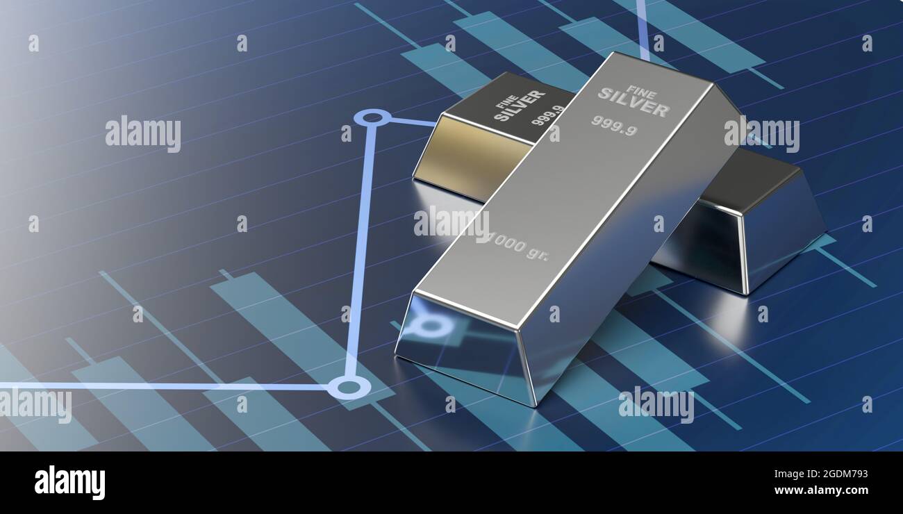 Investment, banking, business concept: 3d render silver ingot bars ...