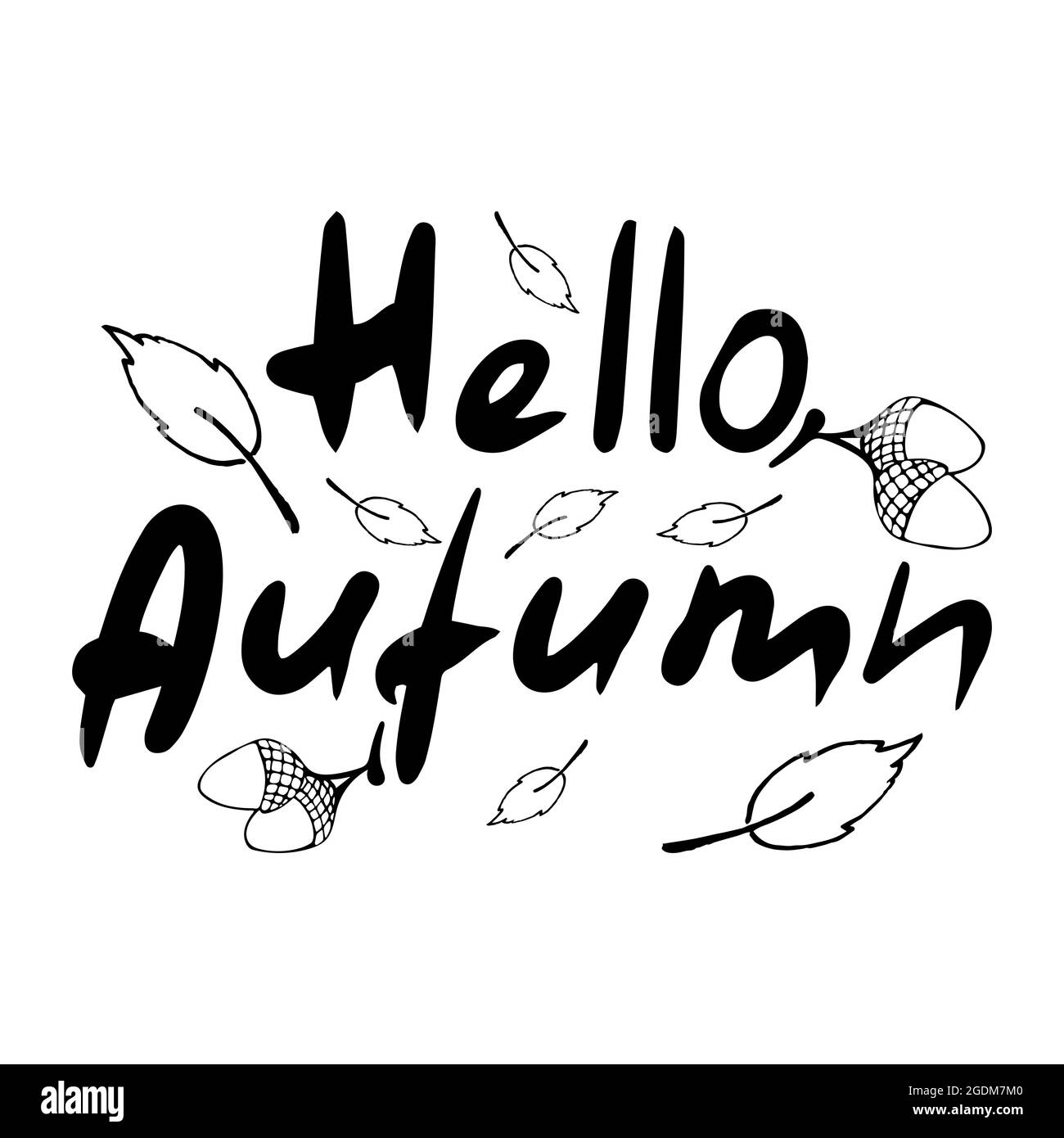Hello autumn doodle illustration. Black and white vector Stock Vector ...