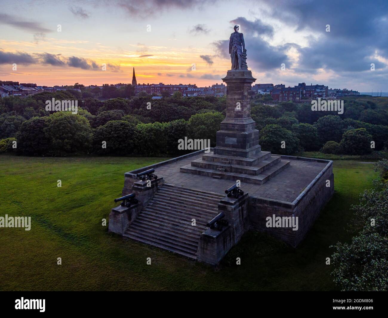 Aerial shot of Collingwood Monument, Tynemouth, North Tyneside Stock ...