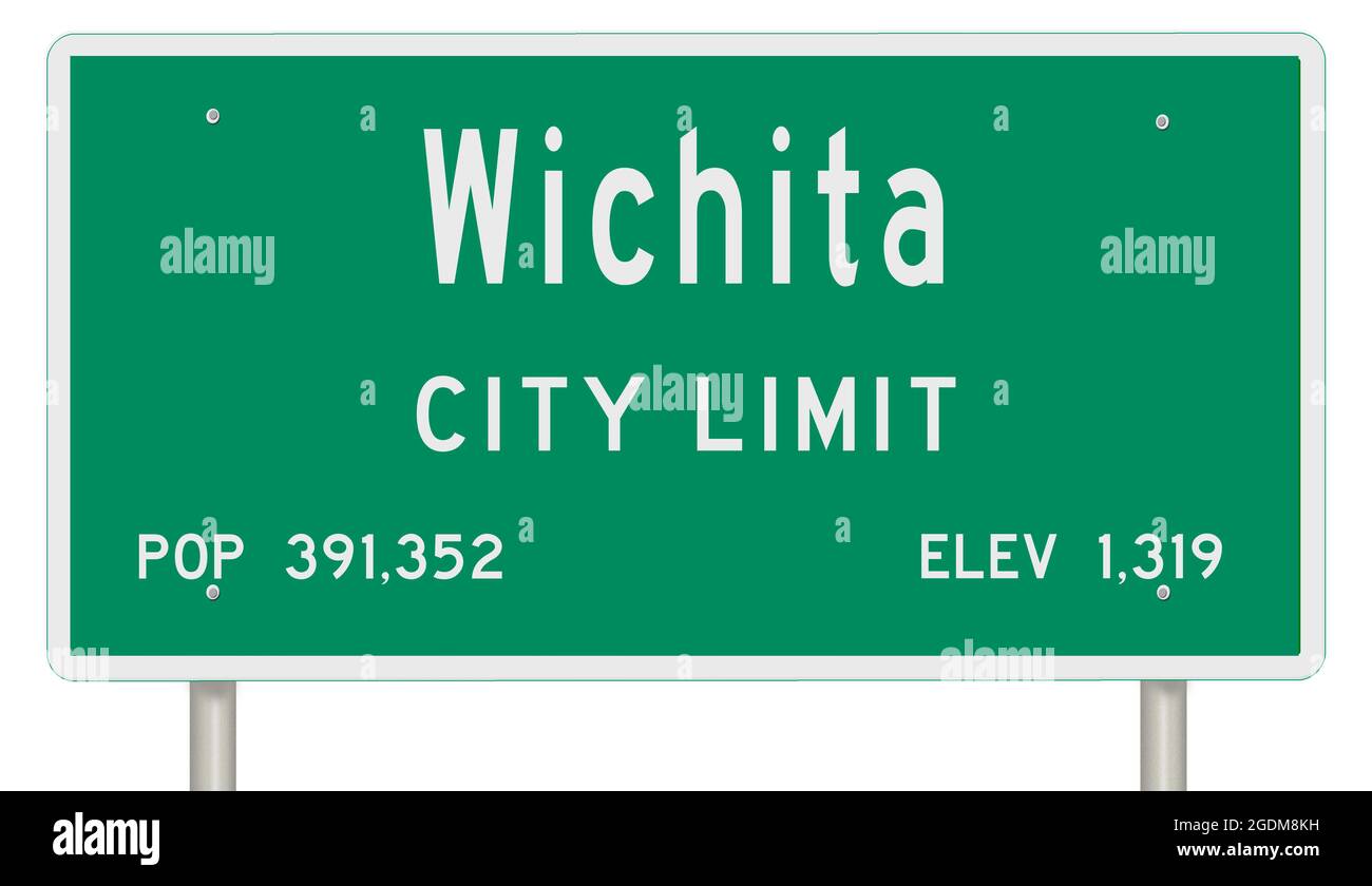 Rendering of a green Kansas highway sign with city information Stock ...