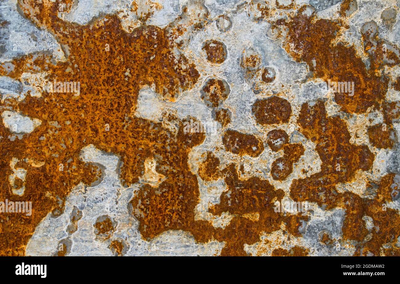 Rusty pattern patches white zinc red rust stains damage rotting steel ...