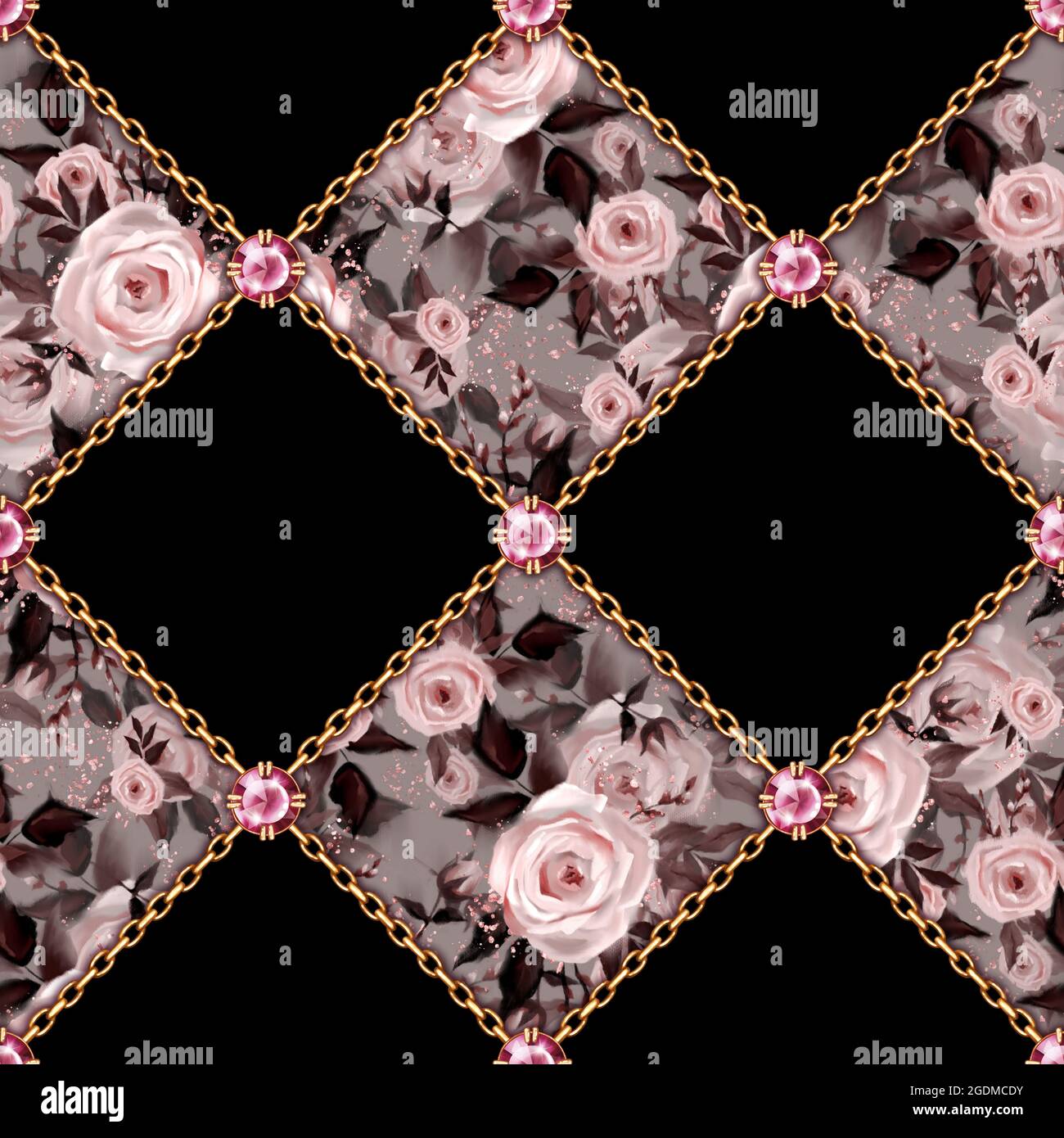 Seamless decorative pattern with roses and chains Stock Photo - Alamy