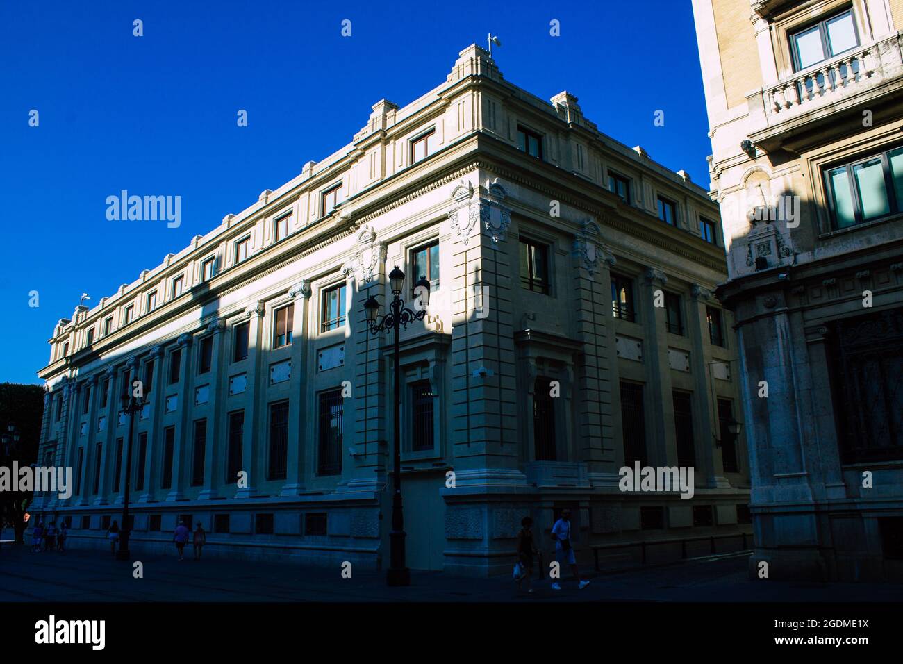 Seville Spain August 10, 2021 Facade of a building in the streets of ...
