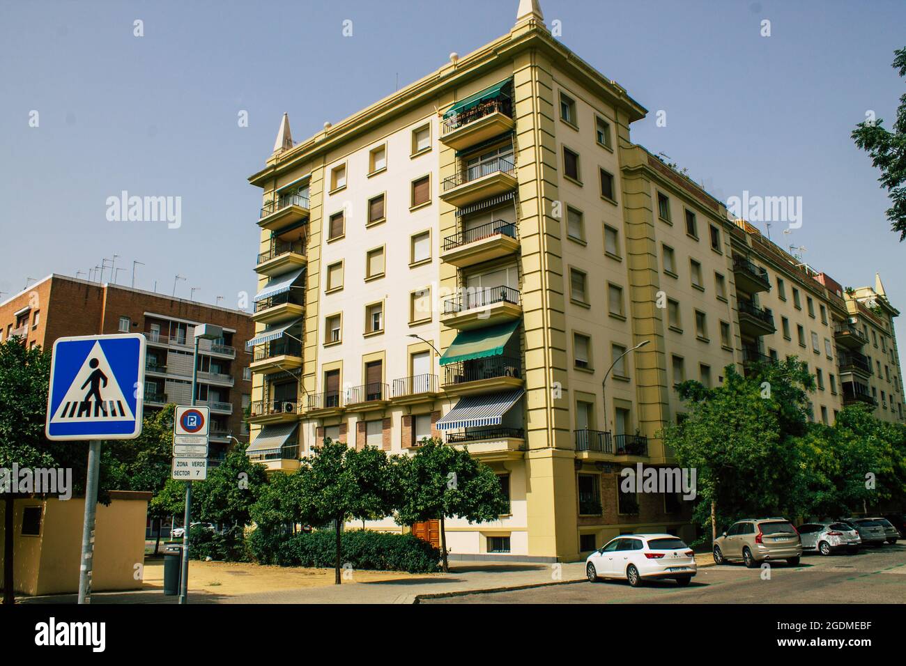 Seville Spain August 10, 2021 Facade of a building in the streets of ...