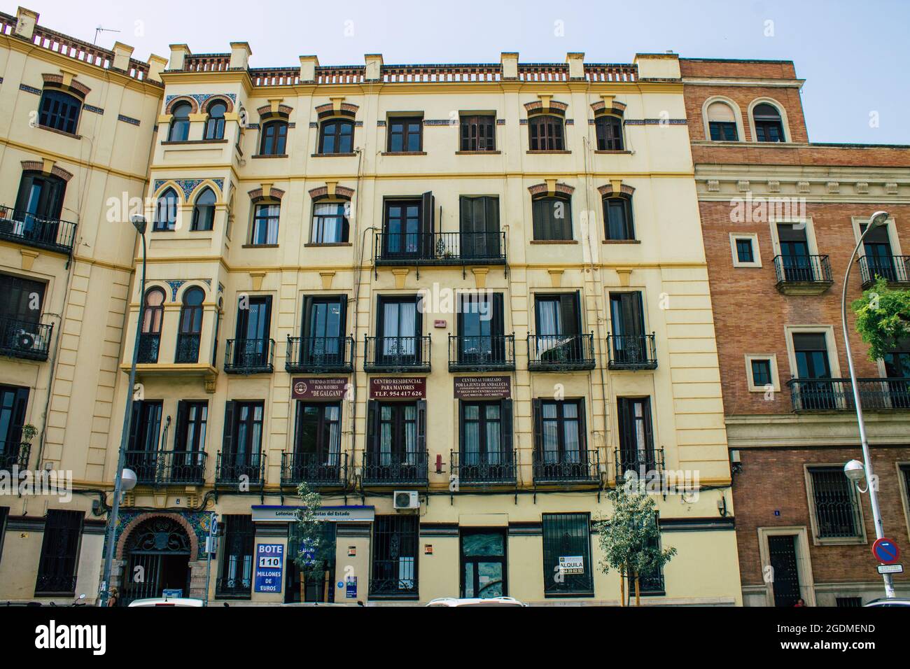 Seville Spain August 10, 2021 Facade of a building in the streets of ...