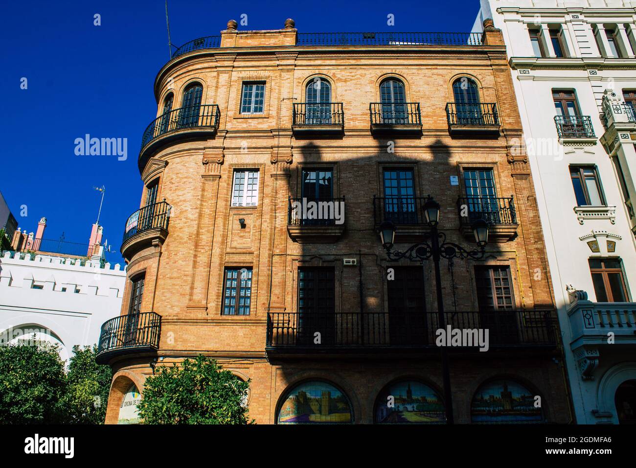 Seville Spain August 10, 2021 Facade of a building in the streets of ...