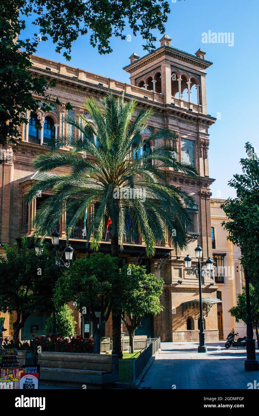 Seville Spain August 10, 2021 Facade of a building in the streets of ...