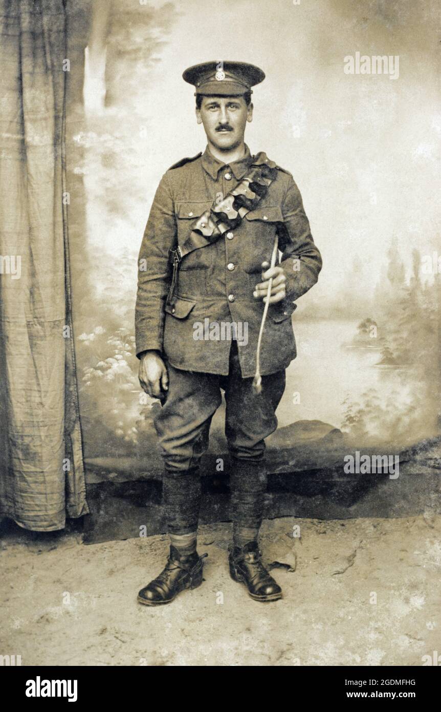A portrait of a First World War British soldier, a Private in the Army Veterinary Corps ...