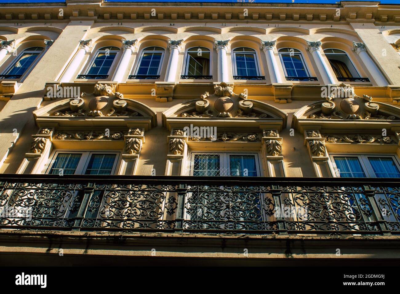 Seville Spain August 10, 2021 Facade of a building in the streets of ...