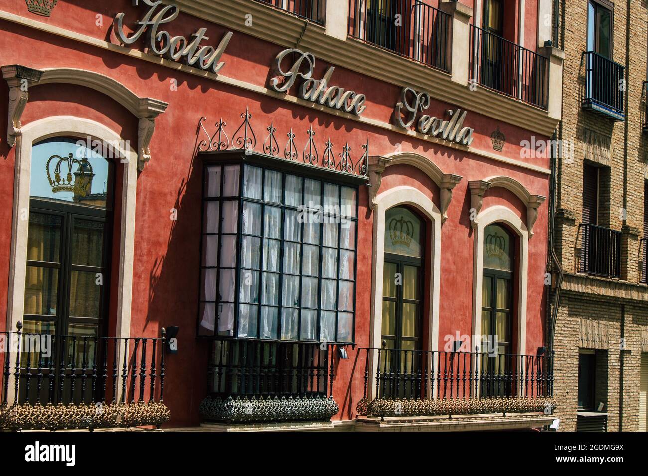 Seville Spain August 10, 2021 Facade of a building in the streets of ...