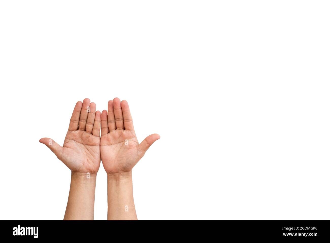 Open palm hands gesture isolated on white background Stock Photo - Alamy