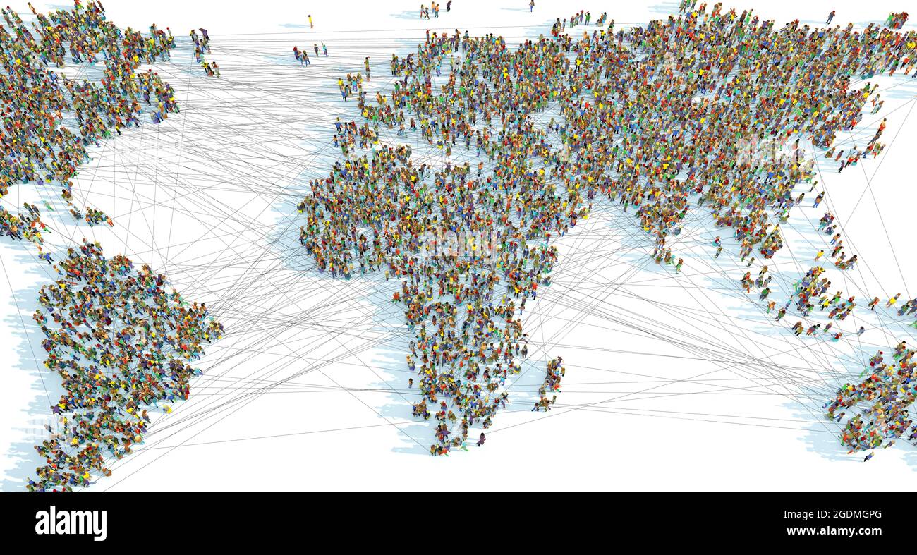 A world map consisting of thousands of connected people - 3d ...