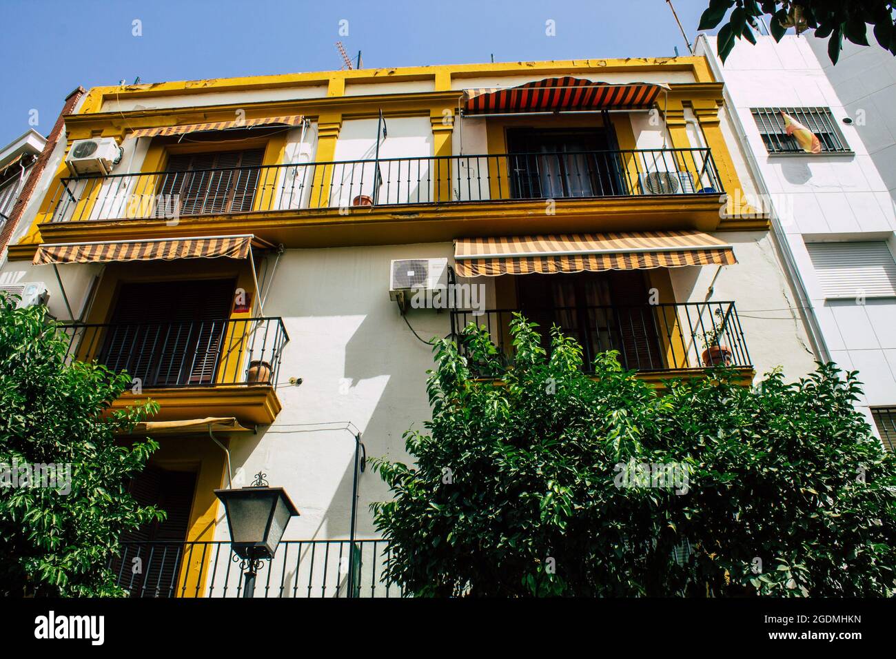 Seville Spain August 10, 2021 Facade of a building in the streets of ...
