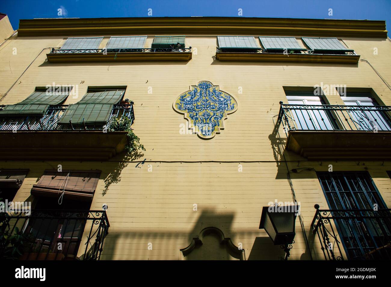 Seville Spain August 10, 2021 Facade of a building in the streets of ...