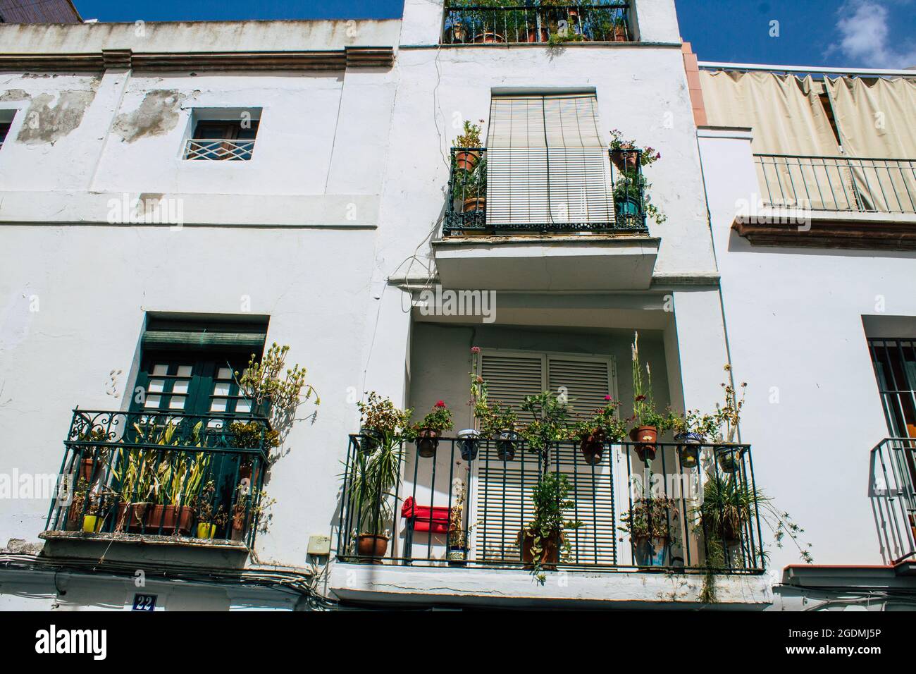 Seville Spain August 10, 2021 Facade of a building in the streets of ...