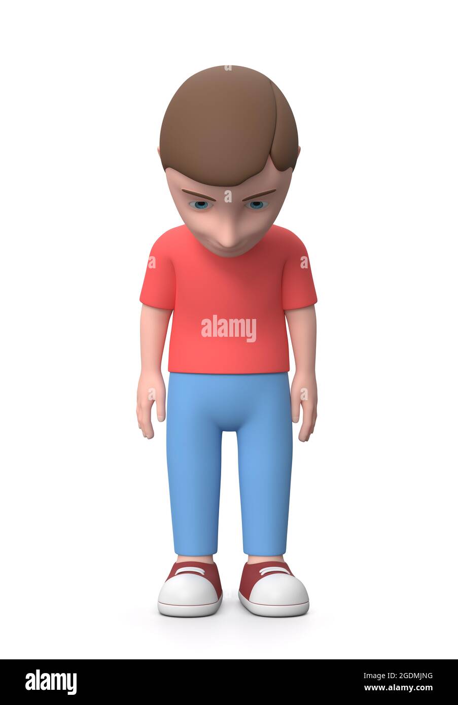 Young Kid Bowed. 3D Cartoon Character Isolated on White Stock Photo - Alamy
