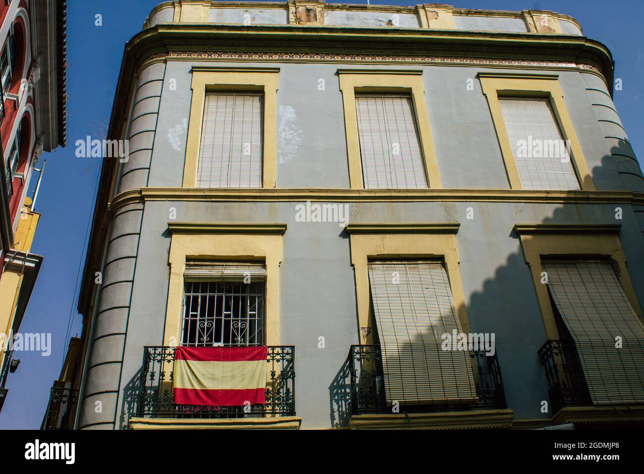 Seville Spain August 10, 2021 Facade of a building in the streets of ...